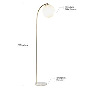 Brightech Luna Drop LED Floor Lamp, Frosted Glass Globe Arcing Living Room Lamp, Mid-Century Modern Standing Lamp for Living Rooms, Boho Rustic Indoor Tall Lamp for Bedrooms & Offices - Brass