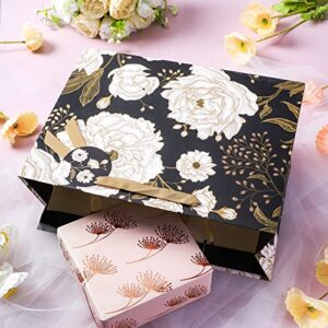 Loveinside Black and Gold Gift Bag Foil Floral with Tissue Paper for Mother's day, Birthday, Valentine's Day, Wedding, Anniversaries, Engagements - 13" x 10" x 5", 1 Pcs