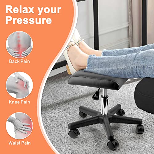 Lilithye Footrest Stool Under Desk Adjustable Height Footrest Ottoman Ergonomic Foot Stool with Wheels 360° Rolling Footrest for Home Office (Black)