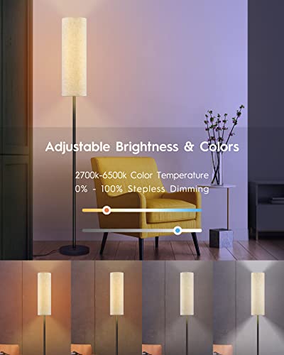 RGBWW Smart LED Floor Lamp for Living Room, Compatible with Alexa, Google Home, 69" Tall Modern Standing Lamp for Bedroom with Remote & WiFi APP Control, 2700k-6500k Corner Lamp with Linen Lampshade