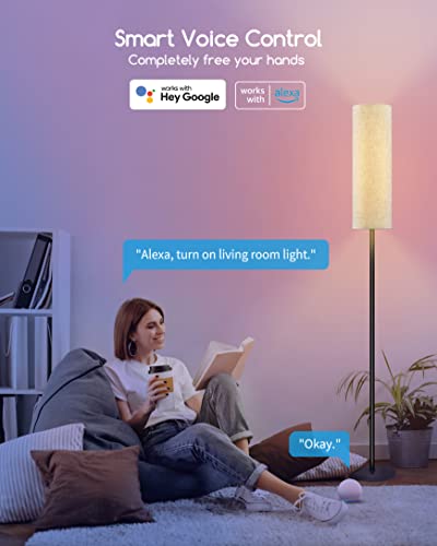 RGBWW Smart LED Floor Lamp for Living Room, Compatible with Alexa, Google Home, 69" Tall Modern Standing Lamp for Bedroom with Remote & WiFi APP Control, 2700k-6500k Corner Lamp with Linen Lampshade