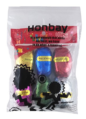 HONBAY Pack of 6 Mix Color Crimped Rugby Shape Balloon Ribbon Roll Gift String Wrap Ribbon