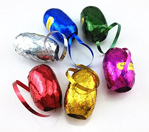 HONBAY Pack of 6 Mix Color Crimped Rugby Shape Balloon Ribbon Roll Gift String Wrap Ribbon