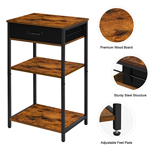 Printer Stand with Storage 3 Tier Home Printer Table with Drawers Multifunctional Under Desk Printer Shelf Holder Industrial End Table Nightstand for Fax Machine Scanner Files Brown