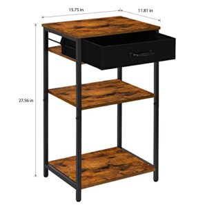 Printer Stand with Storage 3 Tier Home Printer Table with Drawers Multifunctional Under Desk Printer Shelf Holder Industrial End Table Nightstand for Fax Machine Scanner Files Brown