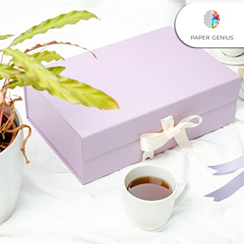 PAPER GENIUS Luxury Gift Box-9.5x7x4 Inches-with 2 Satin Ribbons | Matte Textured Finish Box for Valentine's day, Bridal and Baby Shower Gifts (Medium (Pack of 1), Lavender)…