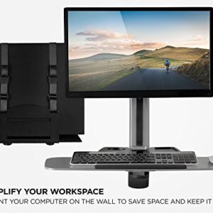 Mount-It! CPU Wall Mount Bracket, Desktop Computer Tower Holder with Safety Straps, Heavy Duty Size Adjustable CPU Holder, Steel, Black, 22 Lbs Capacity, Saves Floor and Desk Space