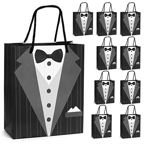 Tuxedo Gift Bags - For Groomsman, Bachelor Party Favors, Wedding - 10 Pack