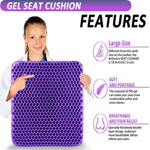 Airllantry Purple Gel Seat Cushion, Gel Seat Cushion for Long Sitting– Back Pain, Sciatica, Tailbone Pain Relief Pad, Seat Cushion for Office Chair, Wheelchair Cushion, Car Cushion, Long Trips