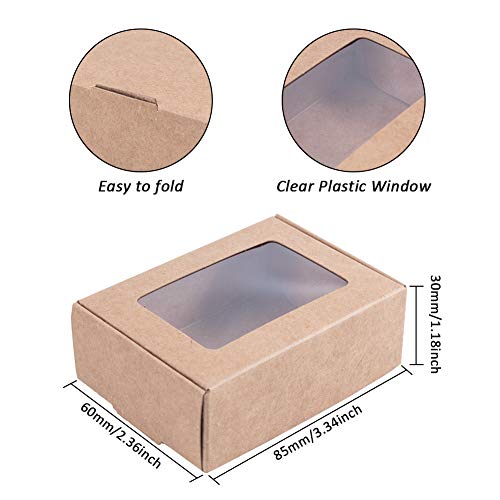 BENECREAT 30Pack 3.3x2.3x1.1 Rectangle Brown Kraft Paper Boxes with Clear Window for Valentine's Day, Wedding Party Favor Treats, Bakery and Jewelry Packaging