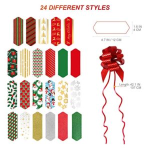 UNOMOR Christmas Pull Bows, 24PCS Different Patterns Present Wrapping Bows for Christmas Holiday Decoration