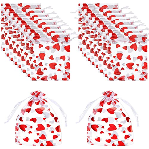 150 Pieces Heart Organza Bags Valentine's Day Jewelry Pouches Candy Bags