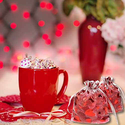 150 Pieces Heart Organza Bags Valentine's Day Jewelry Pouches Candy Bags