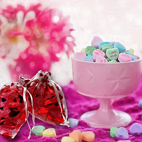 150 Pieces Heart Organza Bags Valentine's Day Jewelry Pouches Candy Bags