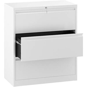 yitahome 3 drawer lateral file cabinet with lock, metal stainless steel wide lateral filing cabinet for legal/letter a4 size, office organizer storage cabinet,white