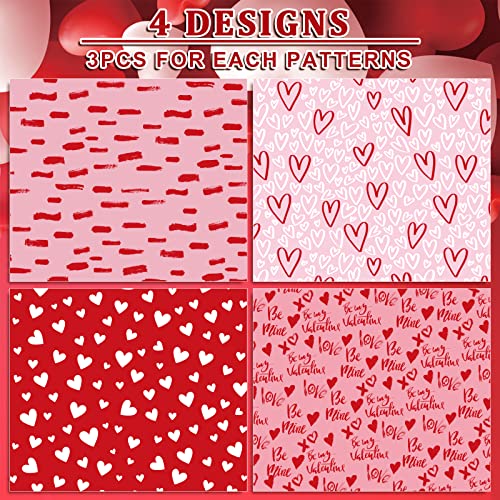 Whaline 12 Sheet Valentine's Day Wrapping Paper Pink Red White Heart pattern Wrapping Paper Love Be Mine Printed Art Paper for Wedding Anniversary Baby Shower Birthday Gift Packing, 19.7 x 27.6 Inch