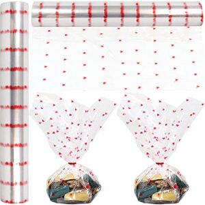 cellophane wrap roll with hearts | 100’ feet long x 16” inch wide | 2.3 mil thick crystal clear cello with hearts | gifts, baskets, flowers, treats, cellophane wrapping paper| hearts design cellophane for birthdays, holidays, graduations |by anapoliz