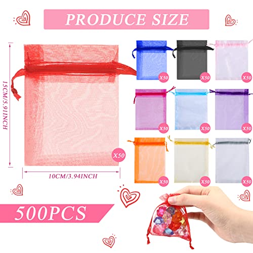 Woanger 500 Pieces Sheer Organza Bags Mesh Drawstring Pouches Bulk Empty Sachet Bags for Gift Jewelry Candy, Holiday Festival Birthday Wedding Party Favor Present (Multicolor, 4 x 6 Inch)