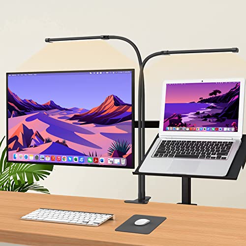 iZELL 154 LED Dimmable Desk Lamp - 【3 Colour Temperatures & 10 Brightness Levels】 2X 70cm Flexible Gooseneck with USB Charger, Easy Clip on Reading Light, Led Table Lamp, Work Lamp for Home/ Office