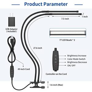 iZELL 154 LED Dimmable Desk Lamp - 【3 Colour Temperatures & 10 Brightness Levels】 2X 70cm Flexible Gooseneck with USB Charger, Easy Clip on Reading Light, Led Table Lamp, Work Lamp for Home/ Office