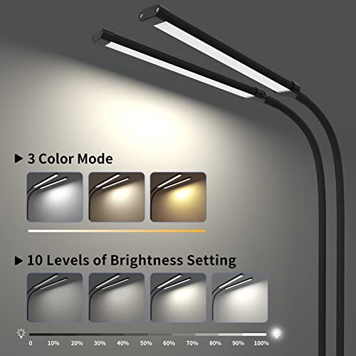 iZELL 154 LED Dimmable Desk Lamp - 【3 Colour Temperatures & 10 Brightness Levels】 2X 70cm Flexible Gooseneck with USB Charger, Easy Clip on Reading Light, Led Table Lamp, Work Lamp for Home/ Office