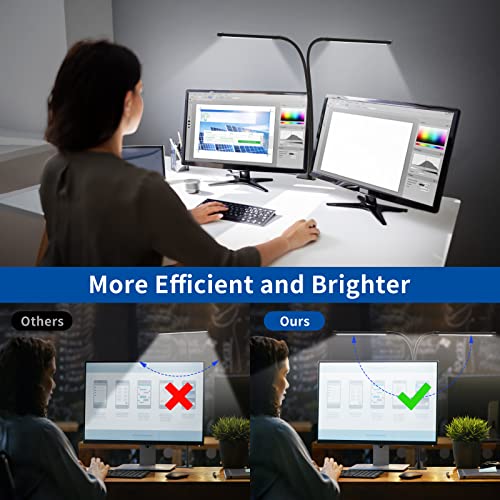 iZELL 154 LED Dimmable Desk Lamp - 【3 Colour Temperatures & 10 Brightness Levels】 2X 70cm Flexible Gooseneck with USB Charger, Easy Clip on Reading Light, Led Table Lamp, Work Lamp for Home/ Office