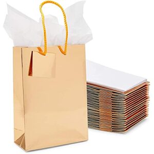 gold gift bags with tissue paper (5.45 x 7.8 x 2.45 in, 20 pack)