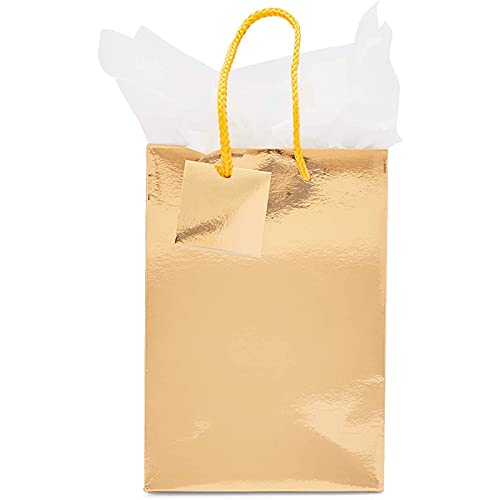 Gold Gift Bags with Tissue Paper (5.45 x 7.8 x 2.45 in, 20 Pack)