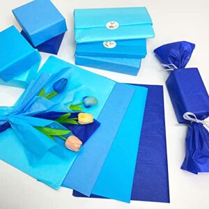 TTLLQQ Blue Tissue Gift Wrapping Paper 120 Sheets Set, 50 * 35cm, Baby Blue Sky Blue Ultra Sapphire Lake Blue Premium Mix Recyclable Bulk, DIY Art Craft Decor, Wedding. Baby Shower.