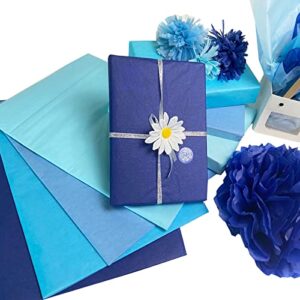 TTLLQQ Blue Tissue Gift Wrapping Paper 120 Sheets Set, 50 * 35cm, Baby Blue Sky Blue Ultra Sapphire Lake Blue Premium Mix Recyclable Bulk, DIY Art Craft Decor, Wedding. Baby Shower.