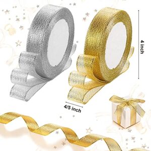 125 Yards 3/4 Inch Glitter Ribbons Metallic Ribbons Gold Ribbons Gift Wrapping, Birthday Holiday Graduation Party Wedding Decoration, Valentine Ribbon, 4 Rolls (Golden, Silvery, Black, White)