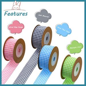 4 Rolls Easter Wired Ribbons Gingham Ribbon Buffalo Check Wired Edge Ribbon Plaid Wrapping Ribbons Christmas Ribbon for DIY Crafts Holiday Party Home Decorations, 1 Inch, 22 Yards