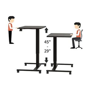 bilbil Pneumatic Mobile Desk, Gas-Spring Height Adjustable Sit to Stand Desk, Overbed Laptop Table Computer Cart with Lockable Casters, Portable Work Table for Home, Office, Black