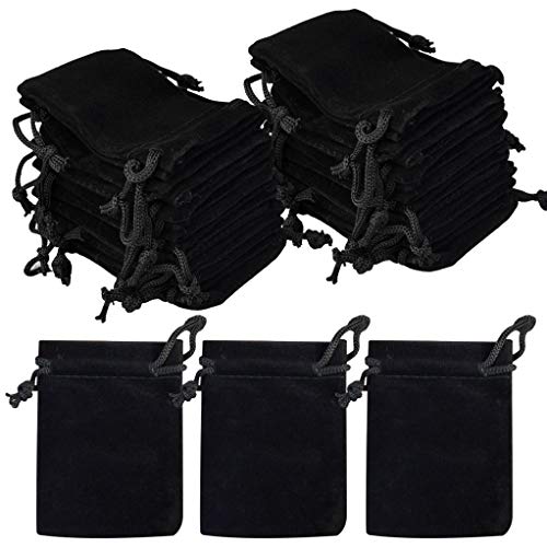 Nydotd 100pcs 2 X 2.8 inch Black Velvet Cloth Jewelry Pouches Velvet Drawstring Bags Christmas Candy Gift Bag Pouch for Wedding Favors Gifts, Event Supplies Party Favors