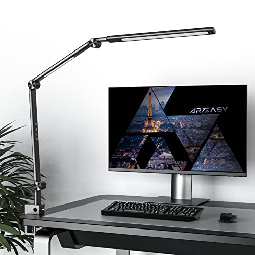 Arteasy LED Desk Lamp, Desk Light for Home Office, Dual Light Source, Eye-Caring Optical Lens, 5 Color Modes & Brightness, Swing Arm Office Lamp, Clamp Lamp with Timer/Memory Function, 18 W(Black)