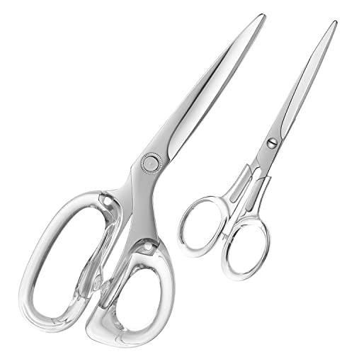 EXPUTRAN Acrylic Scissors, 9 inch and 7inch 2 Pack , Clear and Silver-Toned Scissors for Left and Right Hand, Craft Scissors ,Silver Office Supplies and Accessories