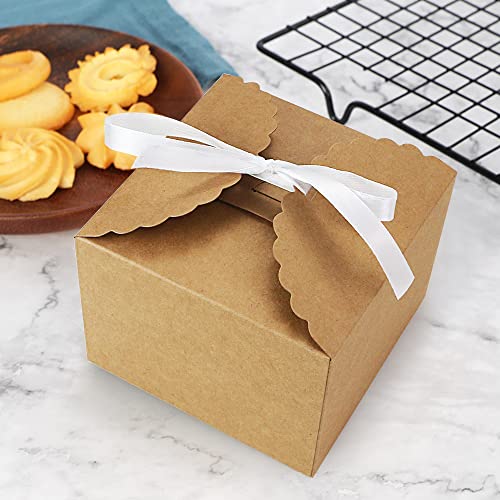 Tecmisse 20 PCS Small Gift Boxes, 4.7 x 4.7 x 3.5 Inch Paper Gift Box with Ribbons, White and Brown Small Boxes, Decorative Gift Boxes for Birthday, Wedding, Party, Candy, Chocolate