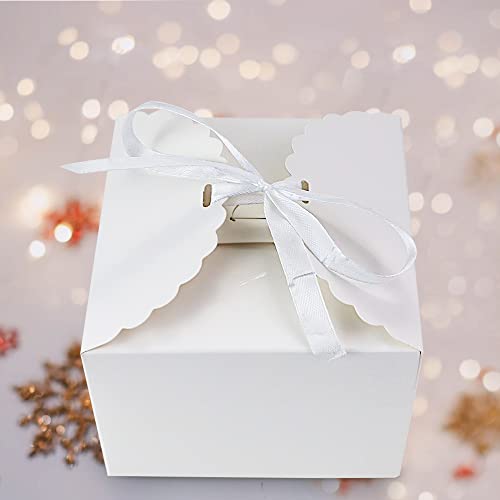 Tecmisse 20 PCS Small Gift Boxes, 4.7 x 4.7 x 3.5 Inch Paper Gift Box with Ribbons, White and Brown Small Boxes, Decorative Gift Boxes for Birthday, Wedding, Party, Candy, Chocolate