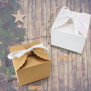 Tecmisse 20 PCS Small Gift Boxes, 4.7 x 4.7 x 3.5 Inch Paper Gift Box with Ribbons, White and Brown Small Boxes, Decorative Gift Boxes for Birthday, Wedding, Party, Candy, Chocolate