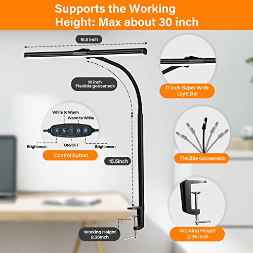 selfila LED Desk Lamp with Clamp - Architect Desk Lamp Swing Arm Task Light 360 ° Rotation Gooseneck Desktop Lighting for Office Home Workbench Drafting Reading