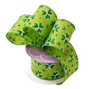 st patrick’s day wired ribbon – 2 1/2″ x 10 yards, glittery emerald green shamrocks on green ribbon, saint patrick’s day, earth day, kiss me i’m irish, gift wrapping, hair bows