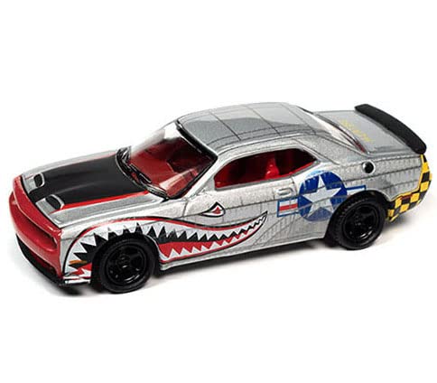 2019 Challenger Hellcat Silver Met w/Shark Teeth Graphics LTD ED to 3600 pcs Worldwide 1/64 Diecast Model Car by Auto World CP7940