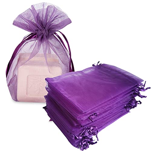 Gmnosuw 50 Count Organza Drawstring Gift Bag for Jewelry,Dried Lavender Flowers,Sheer Fabric 4x6 Inches Mesh Purple Voile Pouch for Baby Shower,Christmas,Baby Girl Birthday,Party Favors,Wedding,Beach