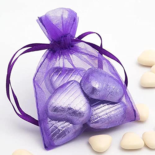 Gmnosuw 50 Count Organza Drawstring Gift Bag for Jewelry,Dried Lavender Flowers,Sheer Fabric 4x6 Inches Mesh Purple Voile Pouch for Baby Shower,Christmas,Baby Girl Birthday,Party Favors,Wedding,Beach