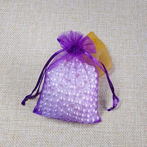 Gmnosuw 50 Count Organza Drawstring Gift Bag for Jewelry,Dried Lavender Flowers,Sheer Fabric 4x6 Inches Mesh Purple Voile Pouch for Baby Shower,Christmas,Baby Girl Birthday,Party Favors,Wedding,Beach