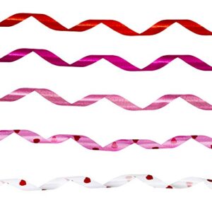 Supla 5 Rolls Red Hearts Printed Curling Ribbon Trim Decorative Party Balloon Ribbons Curling Ribbon Spools Gift Wrapping in Red Fuchsia Pink White 0.2" 5mm Wide for Valentine's Day Crafts