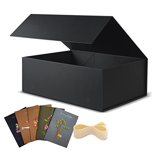 BOXHOME 5 Pack Large Gift Box, Black Gift Box 13x10x5 inch with Magnetic Lids Gift Packaging Box, Groomsmen Boxes for Presents Contains Card, Ribbon, Folding Gift Box