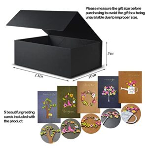 BOXHOME 5 Pack Large Gift Box, Black Gift Box 13x10x5 inch with Magnetic Lids Gift Packaging Box, Groomsmen Boxes for Presents Contains Card, Ribbon, Folding Gift Box