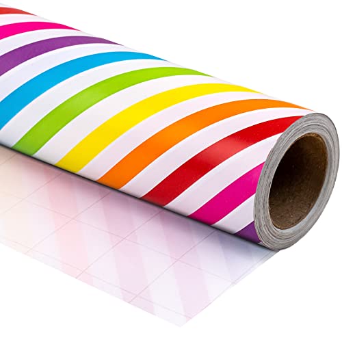 WRAPAHOLIC Birthday Wrapping Paper Roll - Colorful Stripe Design for Birthday, Holiday, Party, Baby Shower - 30 Inch x 33 Feet