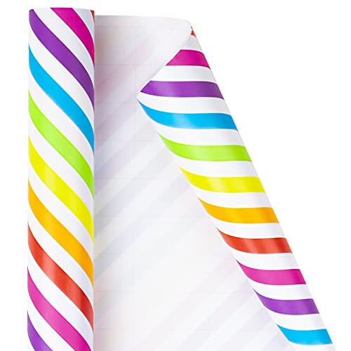 WRAPAHOLIC Birthday Wrapping Paper Roll - Colorful Stripe Design for Birthday, Holiday, Party, Baby Shower - 30 Inch x 33 Feet